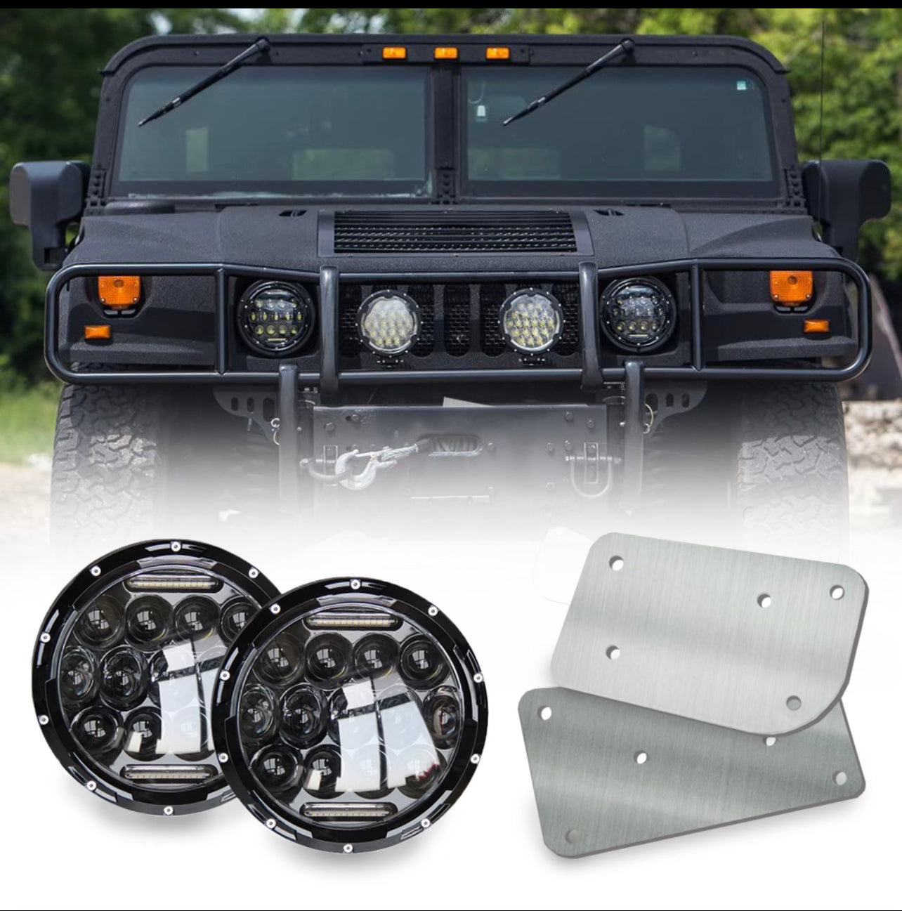Rustproof Headlight Access Panel + Black Bezel Headlight Pair for Humv ...